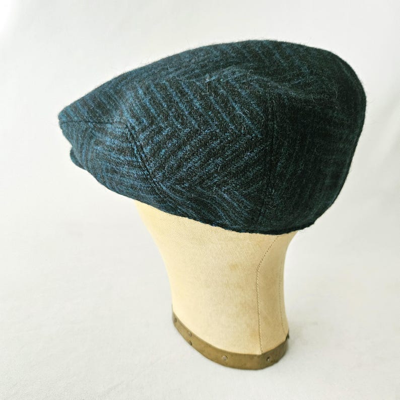 Wool Driver's Cap in Black and Teal Herringbone With Faux Suede: Winter ...