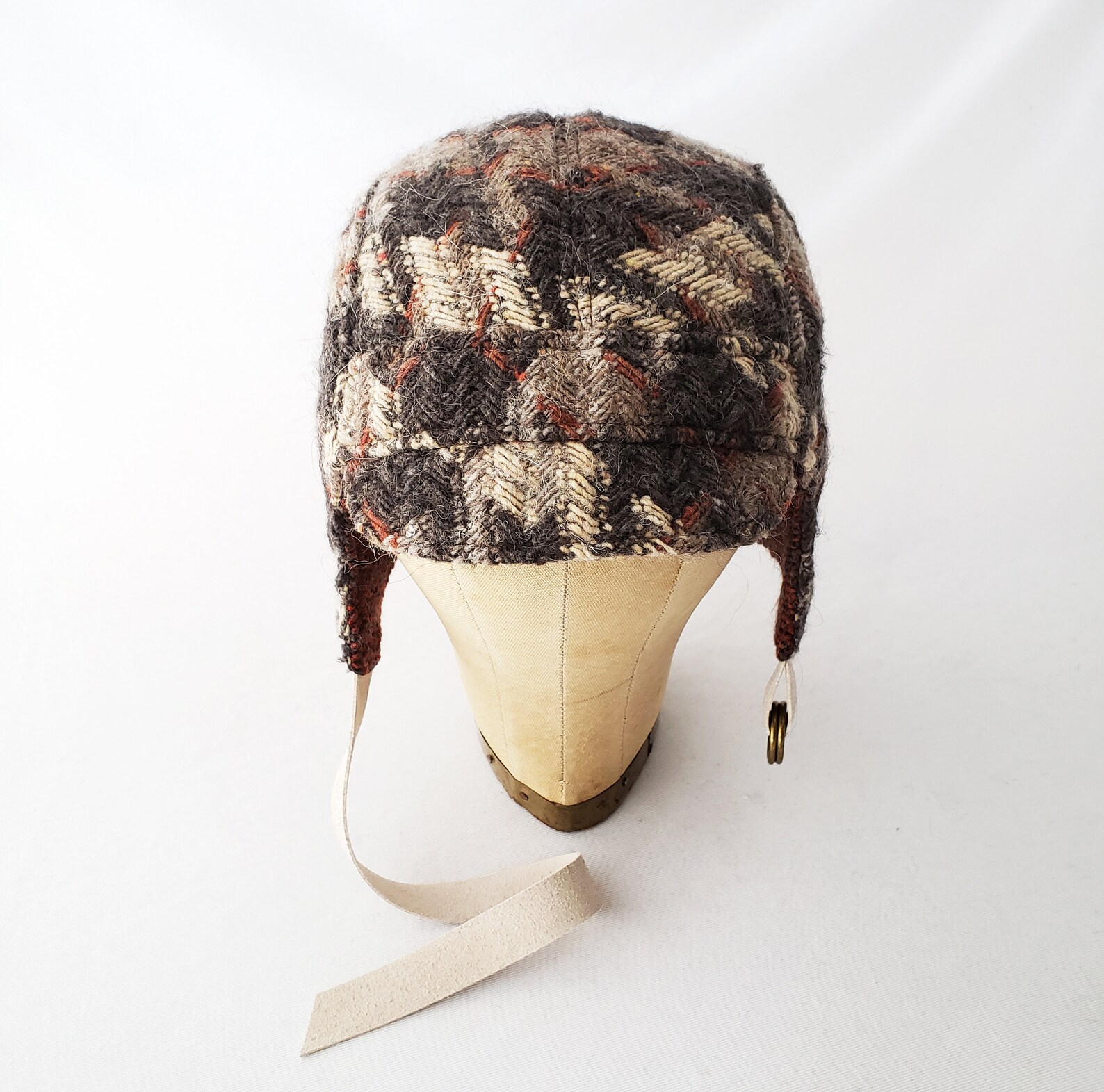 Wool Aviator Hat in Chunky Woven Plaid Houndstooth Brown | Etsy