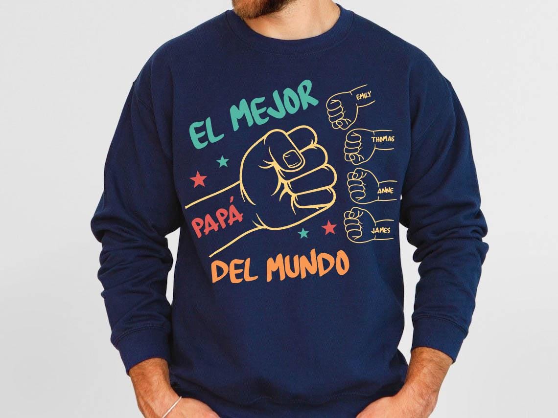 Custom El Mejor Papa Svg, Fist Bump Dad With Boy Girl, Vintage Spanish ...