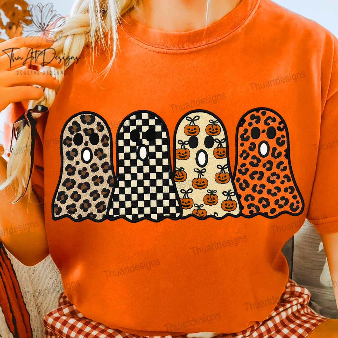 Preppy Ghost Pumpkin PNG, Leopard Floral Ghost PNG, Fall Checkered Png ...