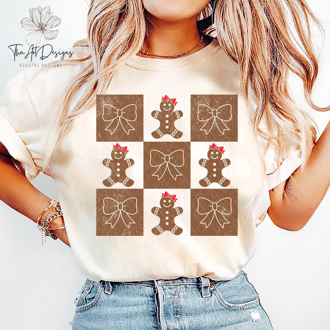 Coquette Checkered Gingerbread Girl PNG, Trendy Distressed Christmas ...