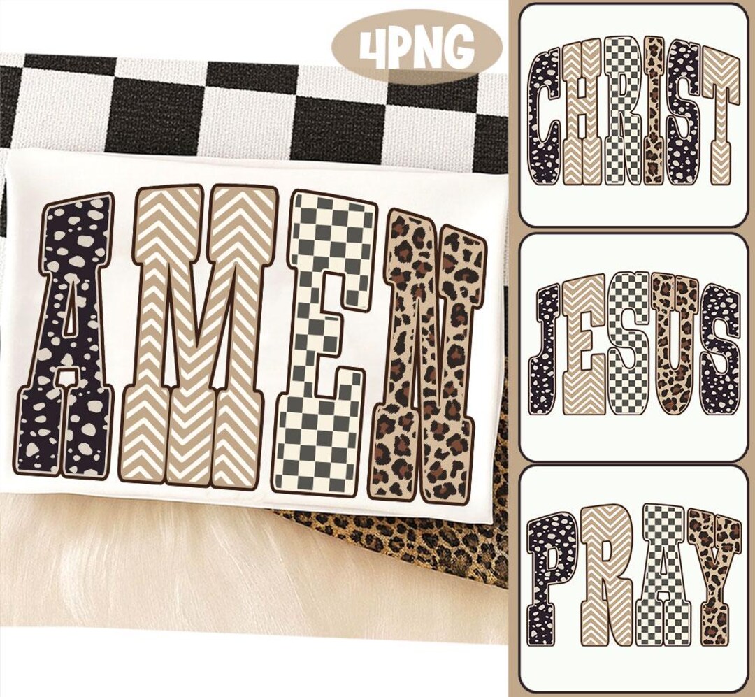 Bundle Amen PNG, Leopard Christian Checkered Png,retro Faith Design ...