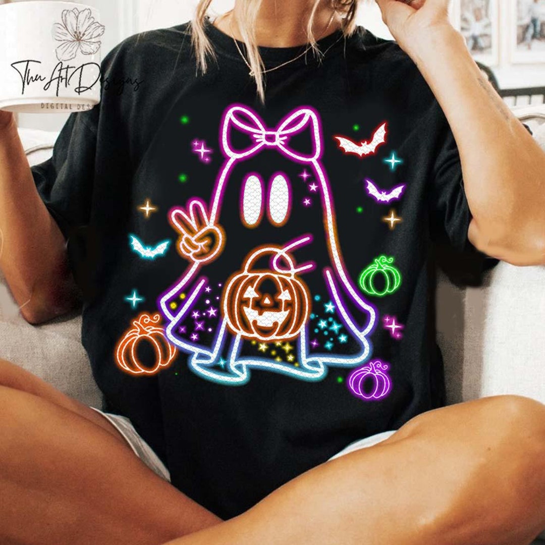 Cute Colorful Neon Boo Ghost Png, Halloween Boo Bow Png, Neon Halloween ...
