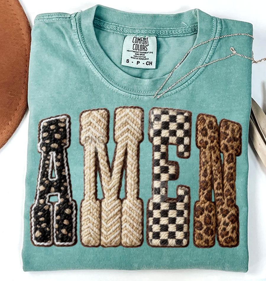 Amen PNG, Crochet Christian Checkered Png, Retro Yarn Faith Design ...