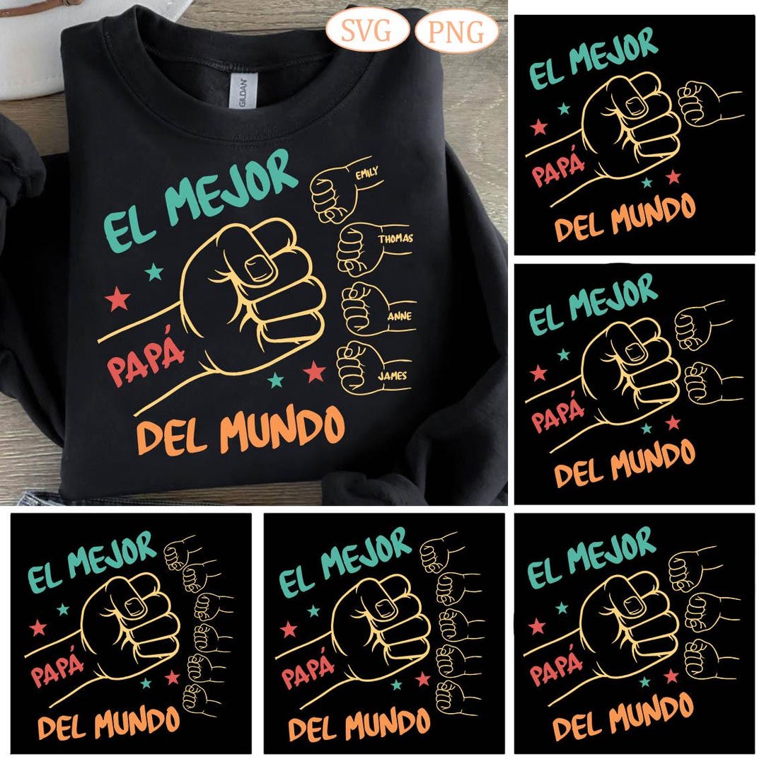 Custom El Mejor Papa Svg, Fist Bump Dad With Boy Girl, Vintage Spanish ...