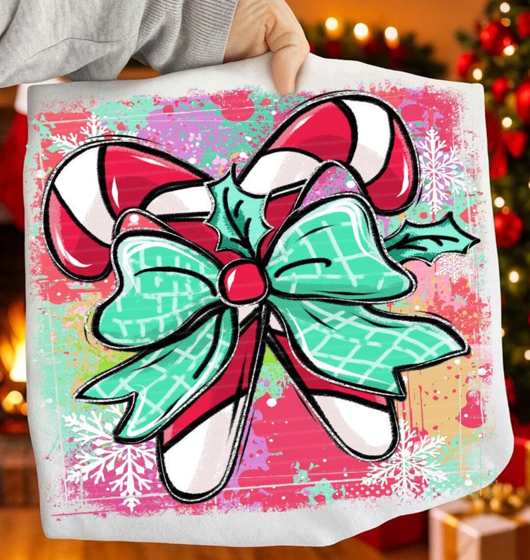 Preppy Colorful Candy Cane Coquette Png, Brushstroke Christmas Png ...