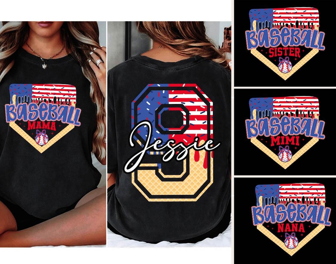 Personalized Baseball Mom PNG, Red White Blue Drip Design, Patriotic ...