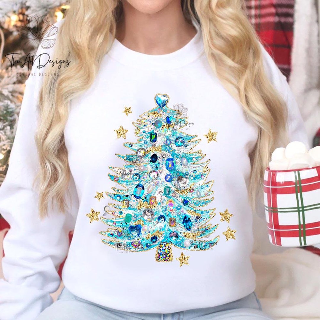 Cyan Acrylic Painted Christmas Tree With Rhinestones, Trendy Christmas ...