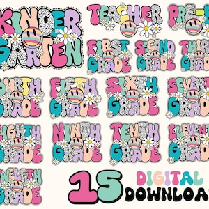 Retro Back to School Bundle, Teacher PNG, Kindergarten, First Day of ...