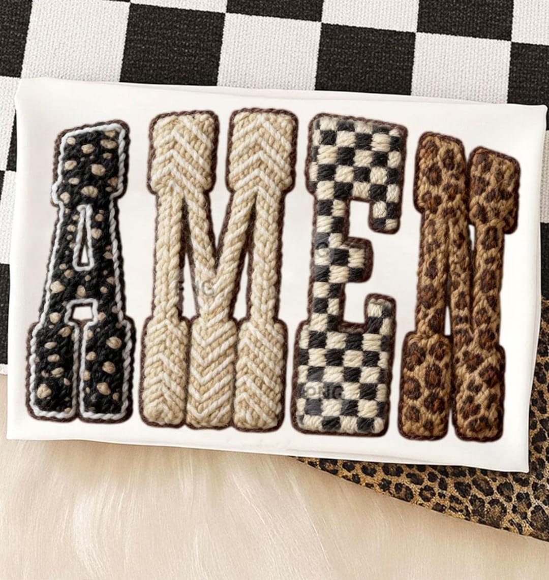 Amen PNG, Crochet Christian Checkered Png, Retro Yarn Faith Design ...