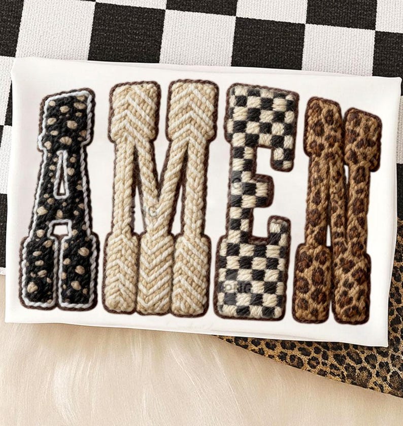 Amen PNG, Crochet Christian Checkered Png, Retro Yarn Faith Design ...