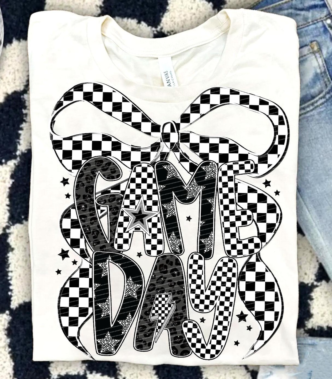 Game Day PNG Design, Black and White Football Shirt Clipart, Checkered ...
