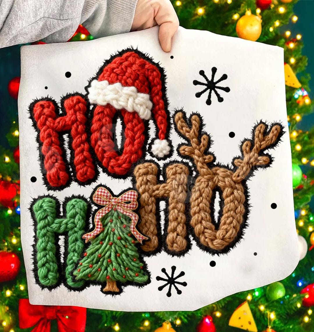 Ho Ho Ho PNG, Faux Yarn Santa Hat Png, Reindeer Latch Hook Yarn ...