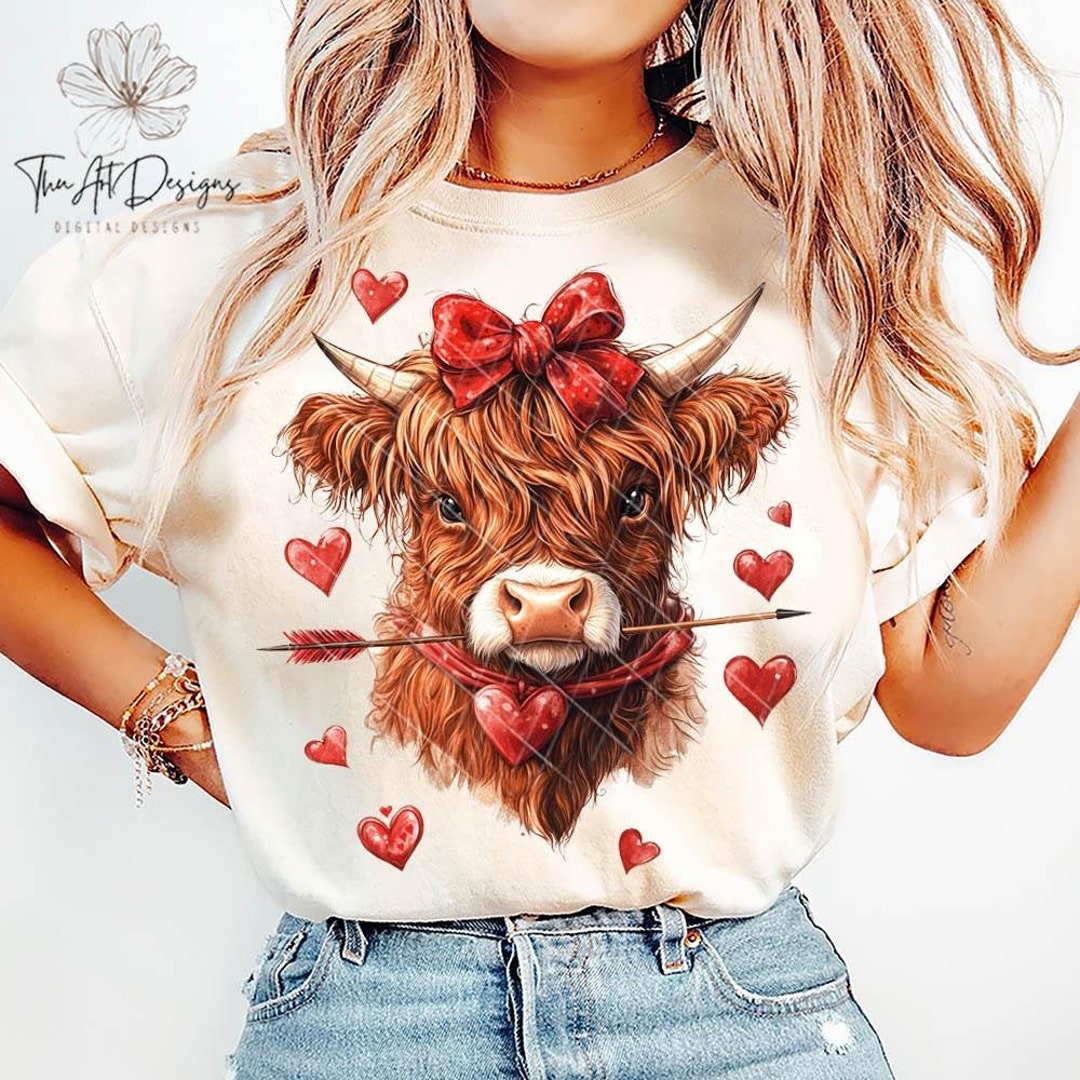 Valentine's Highland Cow Png, Cupid Highland Cow, Coquette Howdy ...