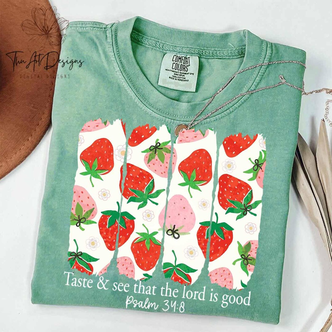 Strawberry Taste and See Floral Png, Bible Verse Png, Christian Png ...