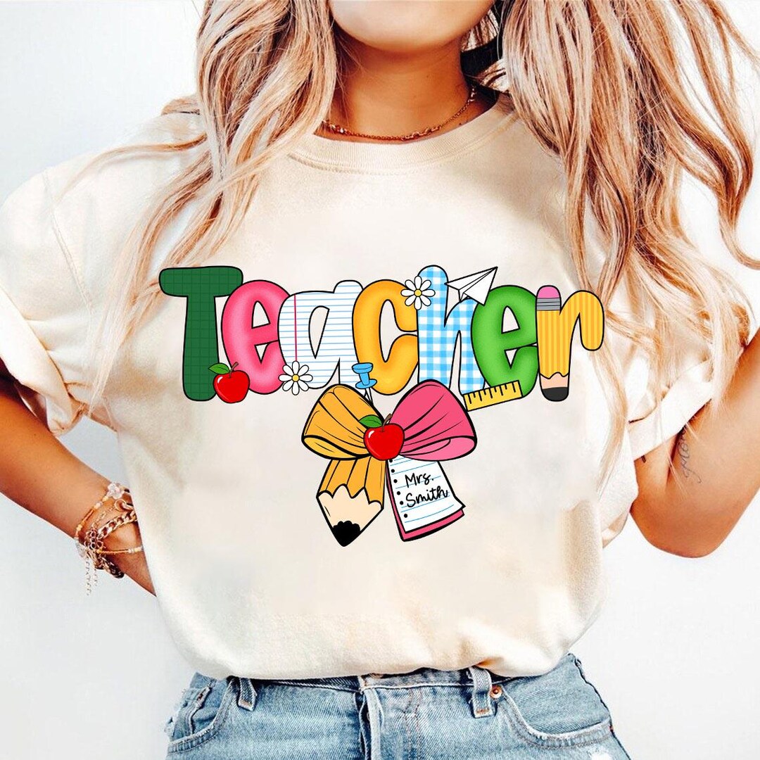 2 PNG Preppy Teacher/ Teach Pencil Coquette Bow Png, Custom Teacher ...