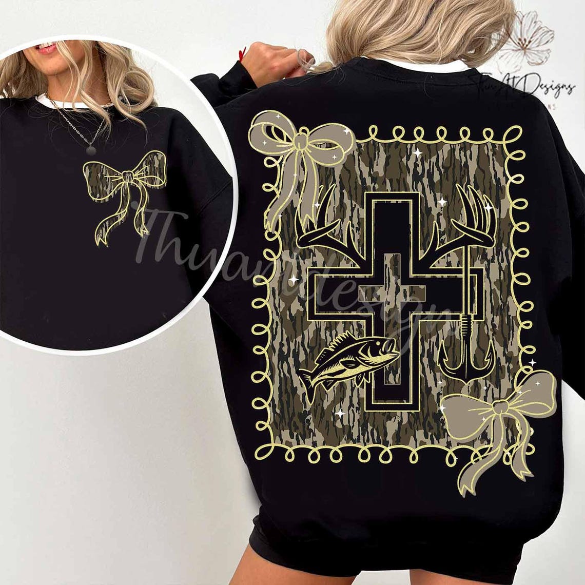 Faith Hunting Fishing PNG, Camo Cross With Deer Antlers and Fish Hook ...