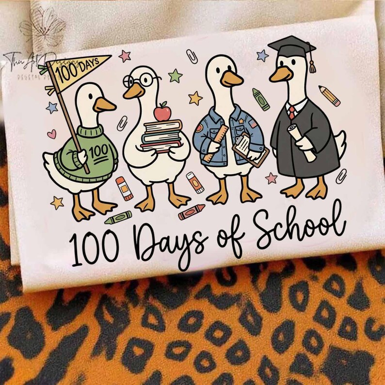 100 Days of School Ducks PNG, Cute Goose Teacher Design, Funny ...