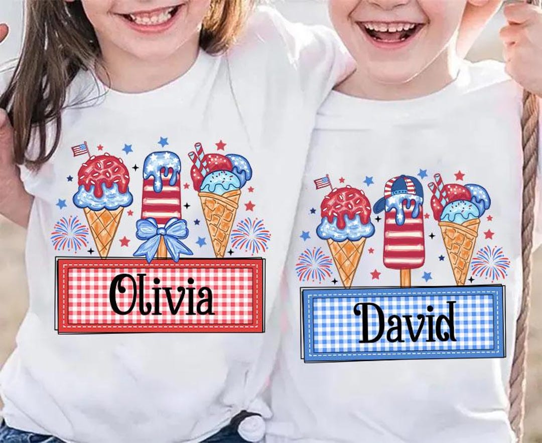 4th of July PNG for Kids, Personalized Boy Girl Design, Red White Blue ...