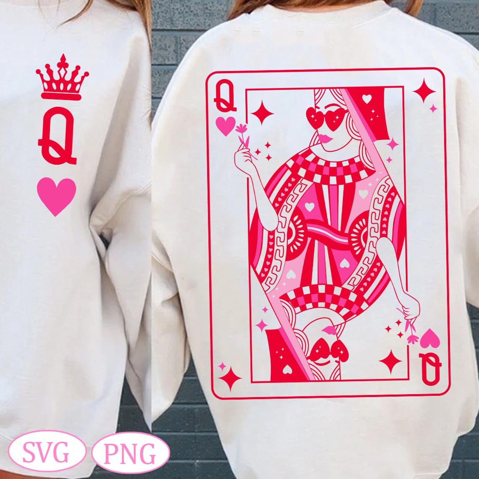 Queen of Hearts Floral Svg, Cute Playing Card SVG & PNG, Digital ...