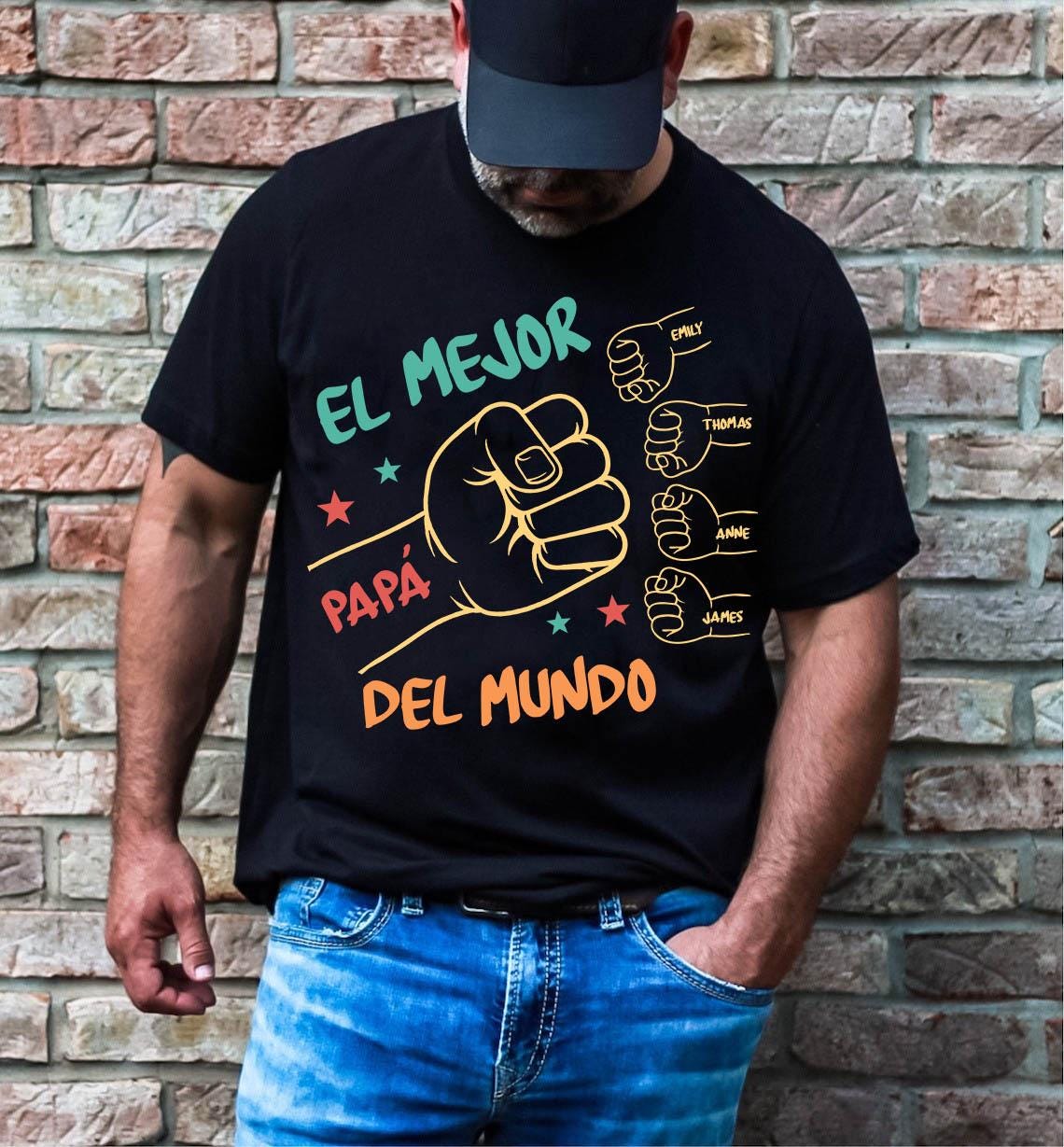Custom El Mejor Papa Svg, Fist Bump Dad With Boy Girl, Vintage Spanish ...