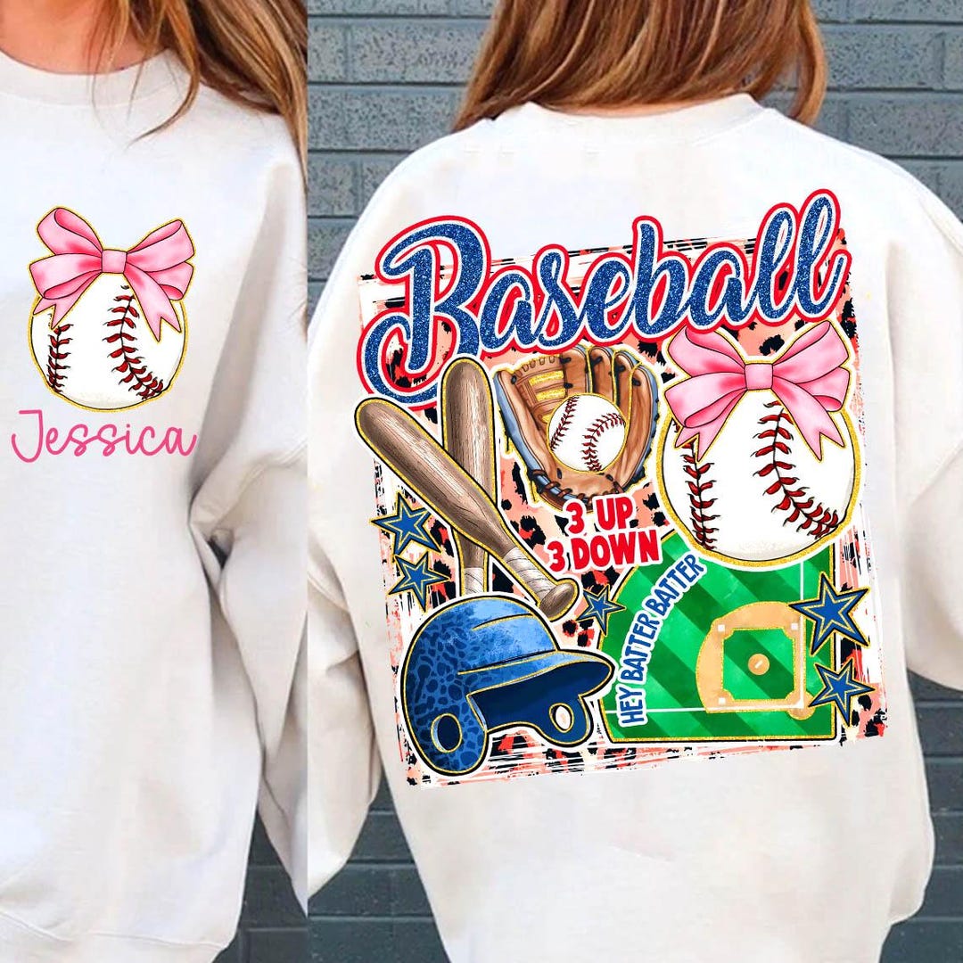 Baseball Preppy Png, Front Back Png Hand Drawn Baseball Png, Boujee Fun ...