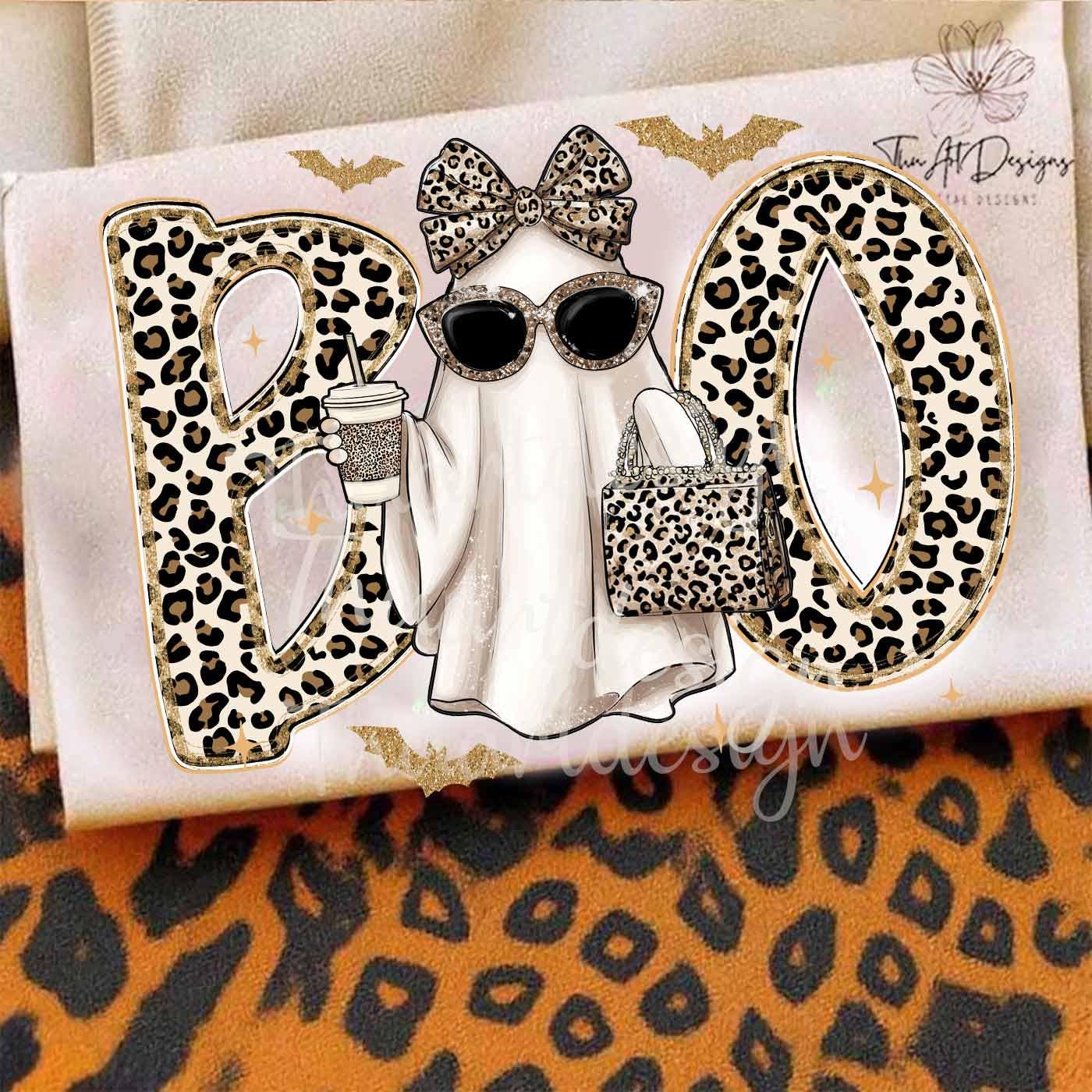 Preppy Ghost Boo PNG, Leopard Coquette Ghost PNG, Spooky Season ...