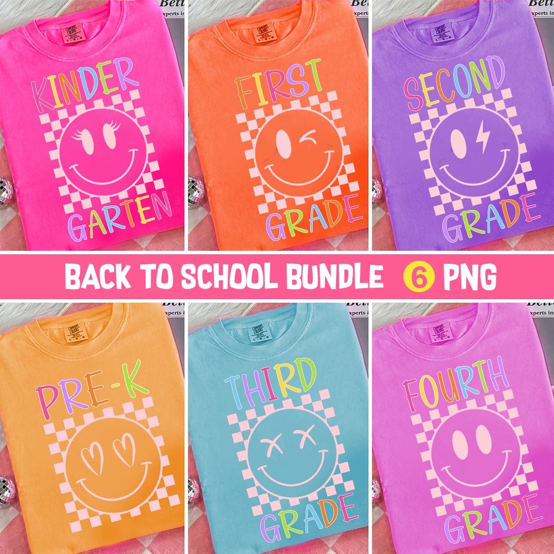 Preppy Back to School PNG Bundle, Retro Neon Teacher Designs, First Day ...