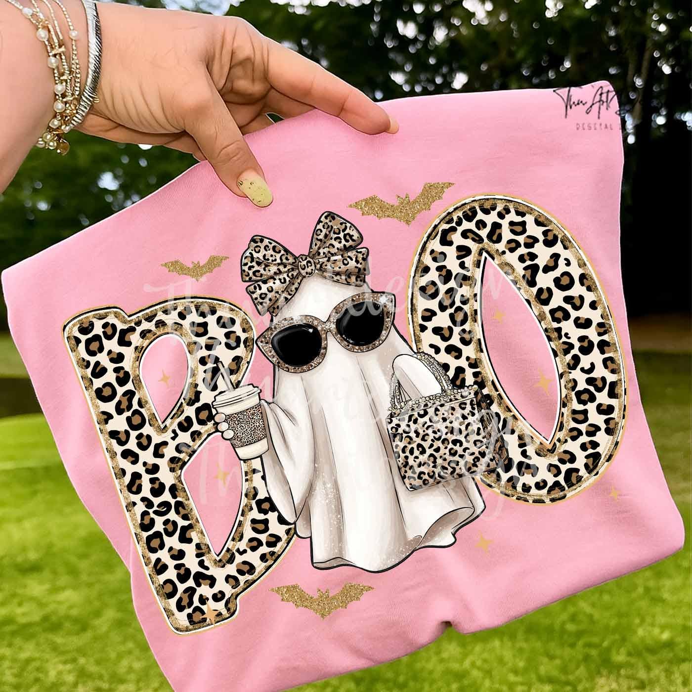 Preppy Ghost Boo PNG, Leopard Coquette Ghost PNG, Spooky Season ...