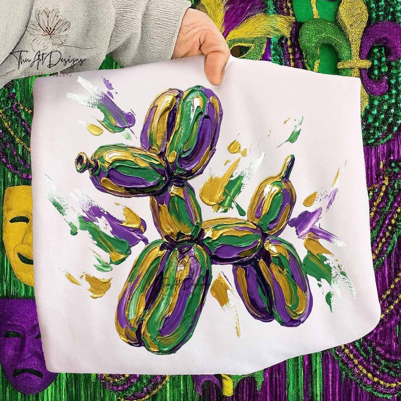 New Orleans Mardi Gras Balloon Dog PNG, Watercolor Bead Dog Design ...