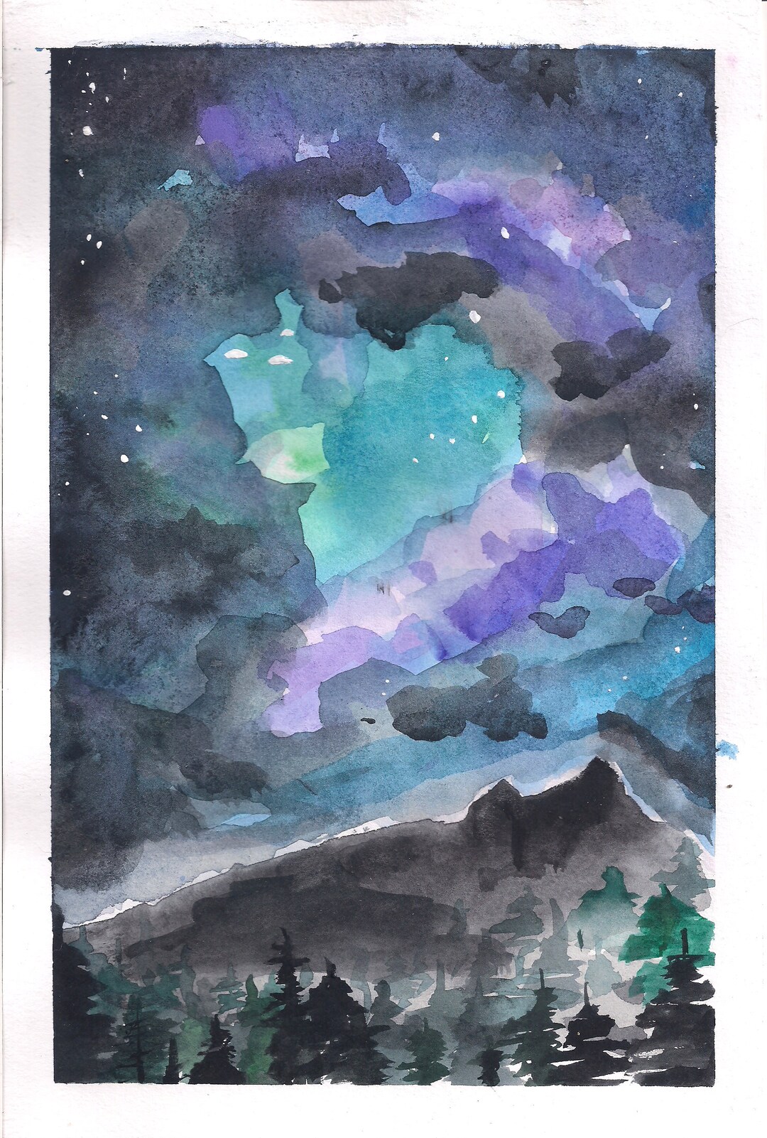 Alien Aurora Watercolor Print - Etsy