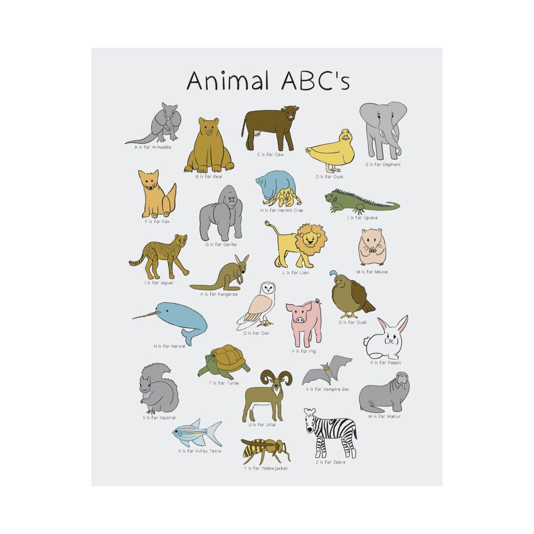 Animal Abcs Poster, Hand Drawn Illustration, Kids Room Decor (digital ...