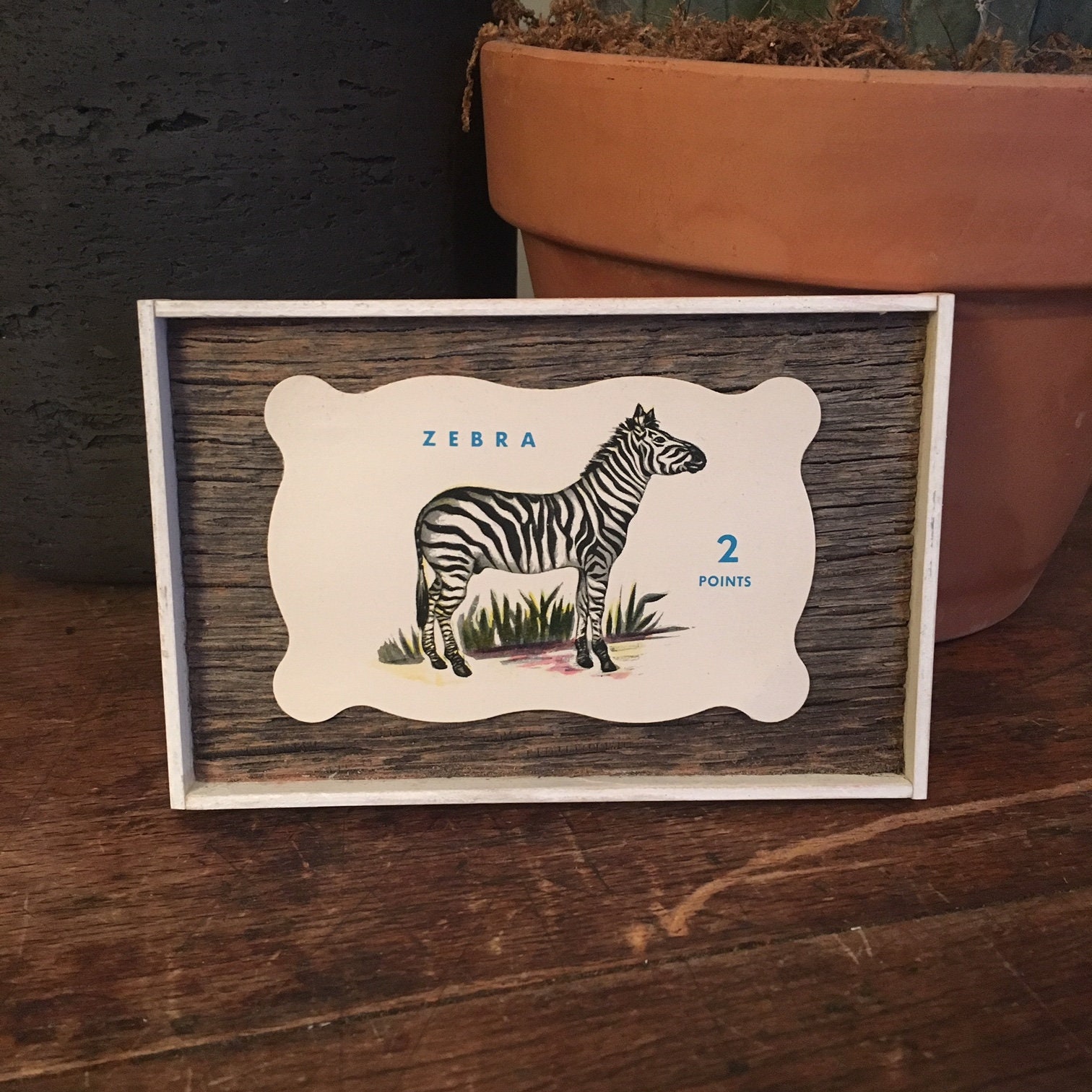 Framed Vintage Zebra Game Card. Original game card from Zoo Fun Card ...
