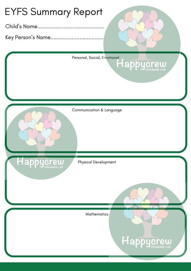 EYFS Summary Report - Printable - Childcare - Childminder - Teacher ...