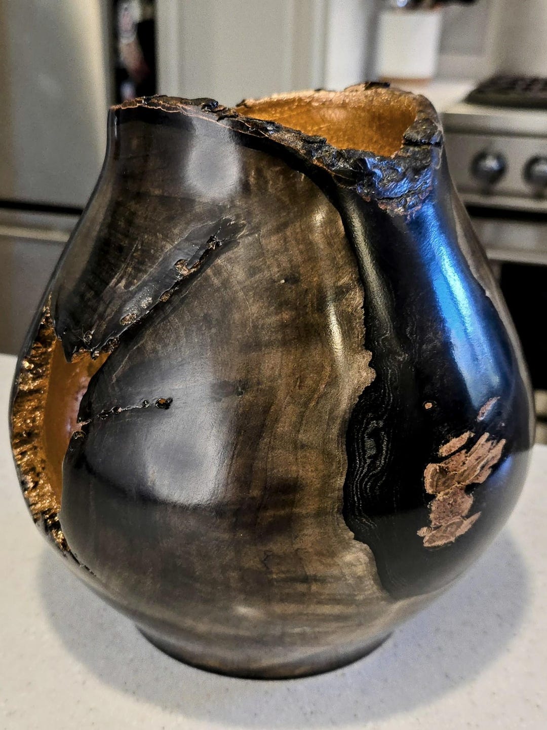 Stunning Ebonized Maple Hollowform With Rose Gold Metal Leaf Handmade ...
