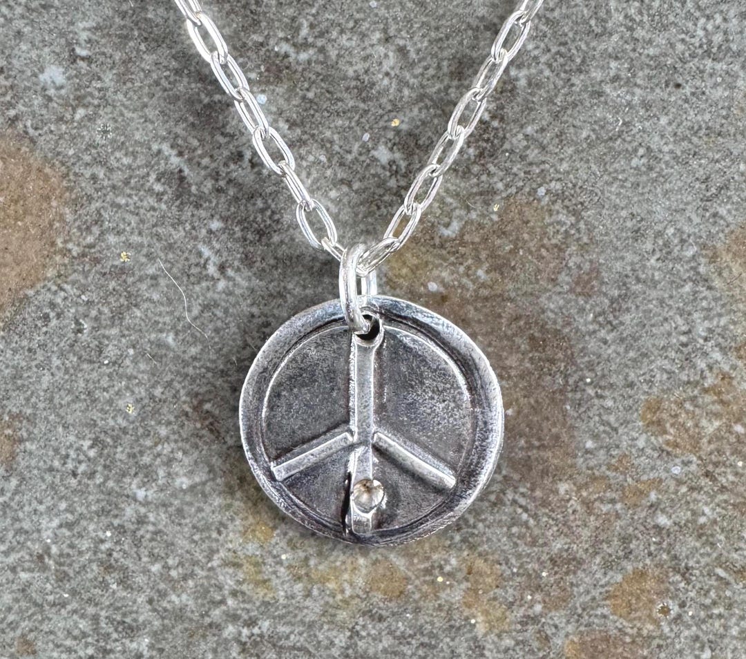 Hand Forged Sterling Silver Peace Sign With Cubic Zirconia Gem - Etsy