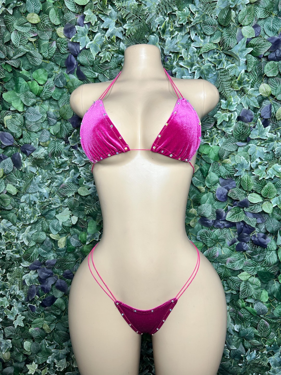 Velvet Triangle Microkini Exotic Stripper Dancewear W/ Rhinestone Edging/ Trim - Etsy