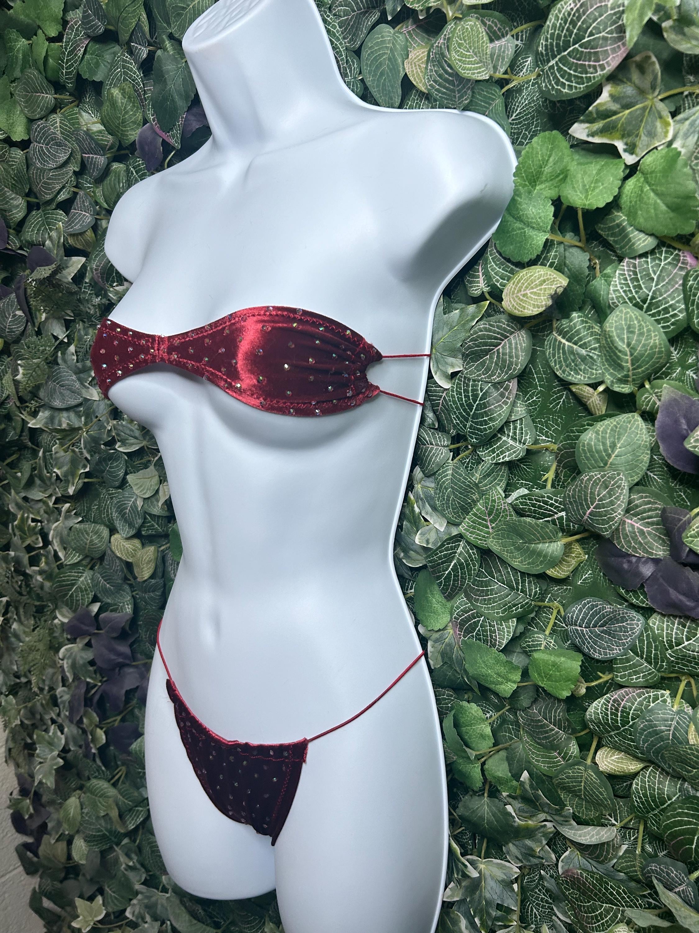 Bedazzled Velvet Microkini Bandeau Set Exotic Dancewear - Etsy