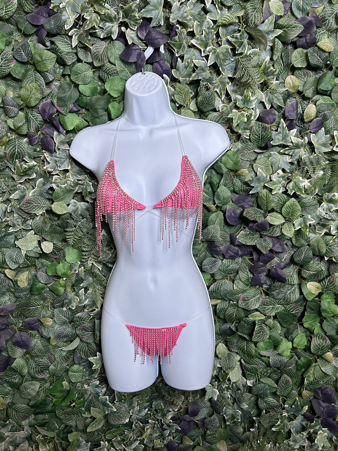 Pink Rhinestone Fringe Microkini Exotic Dancewear Set - Etsy