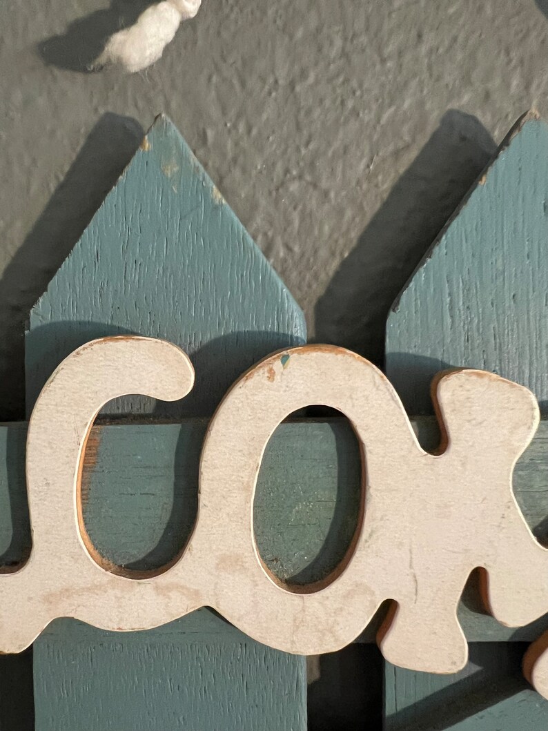 Vintage Wooden Farm Blue Picket Fence Welcome Sign. Wall Hanging. Door ...