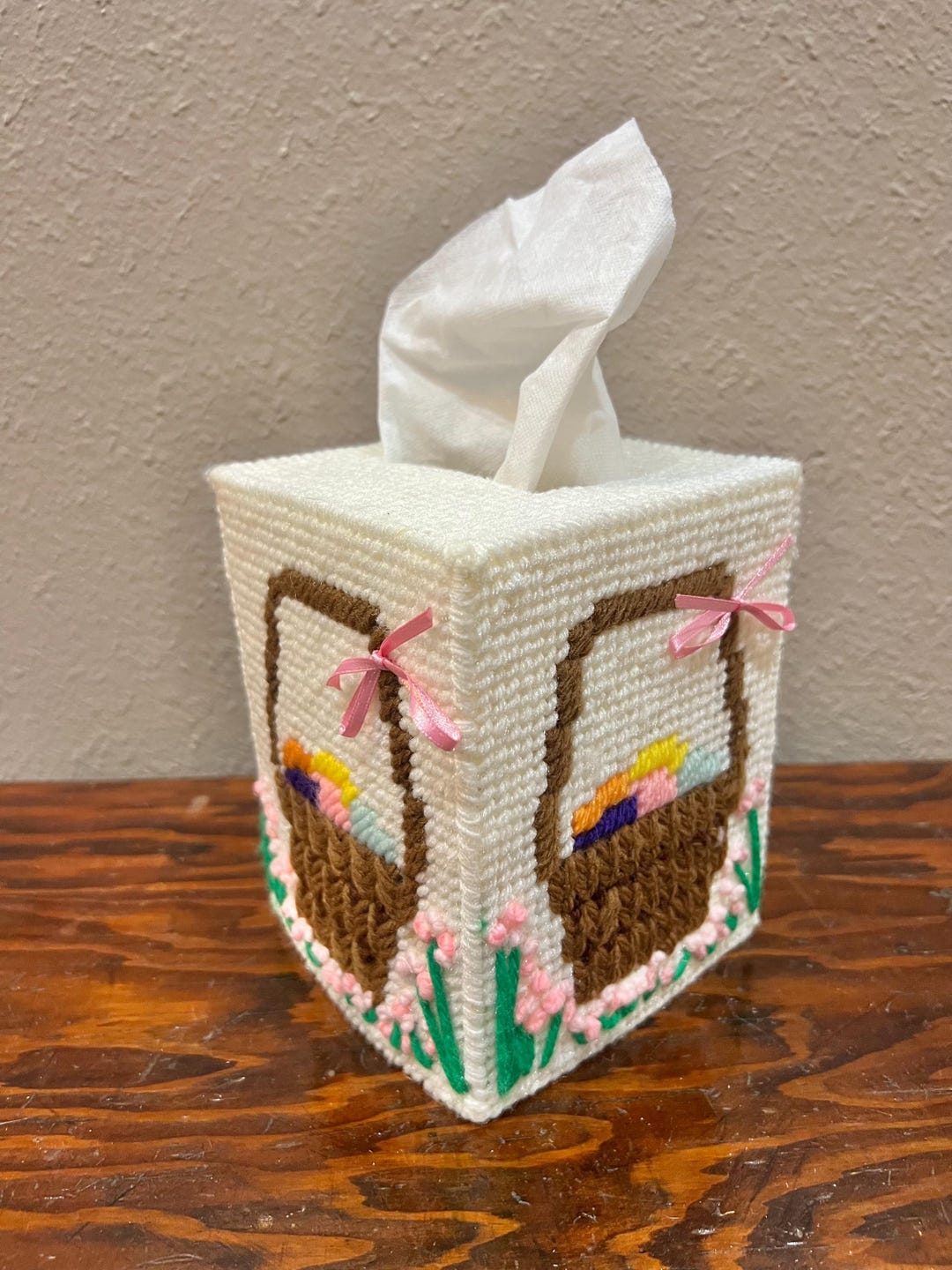 Vintage Plastic Canvas Needlepoint Easter Tissue Box Cover: Handmade ...