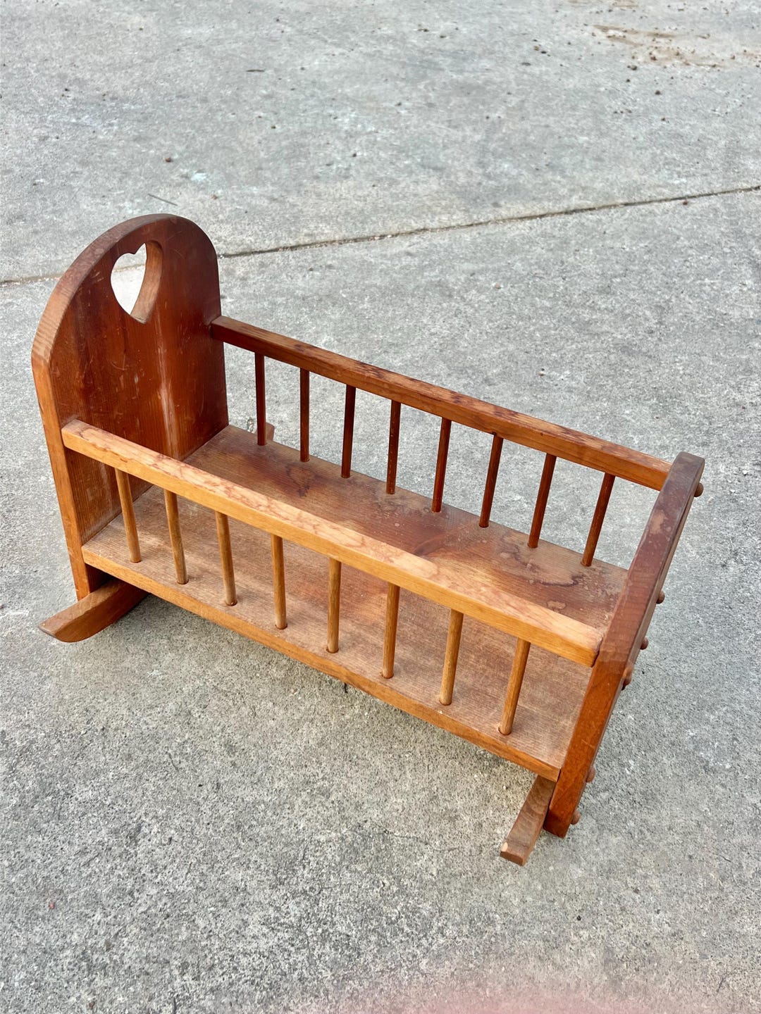 Handmade Wooden Rocking Cradle With Heart Cutouts: Doll, Teddy Bear, or ...