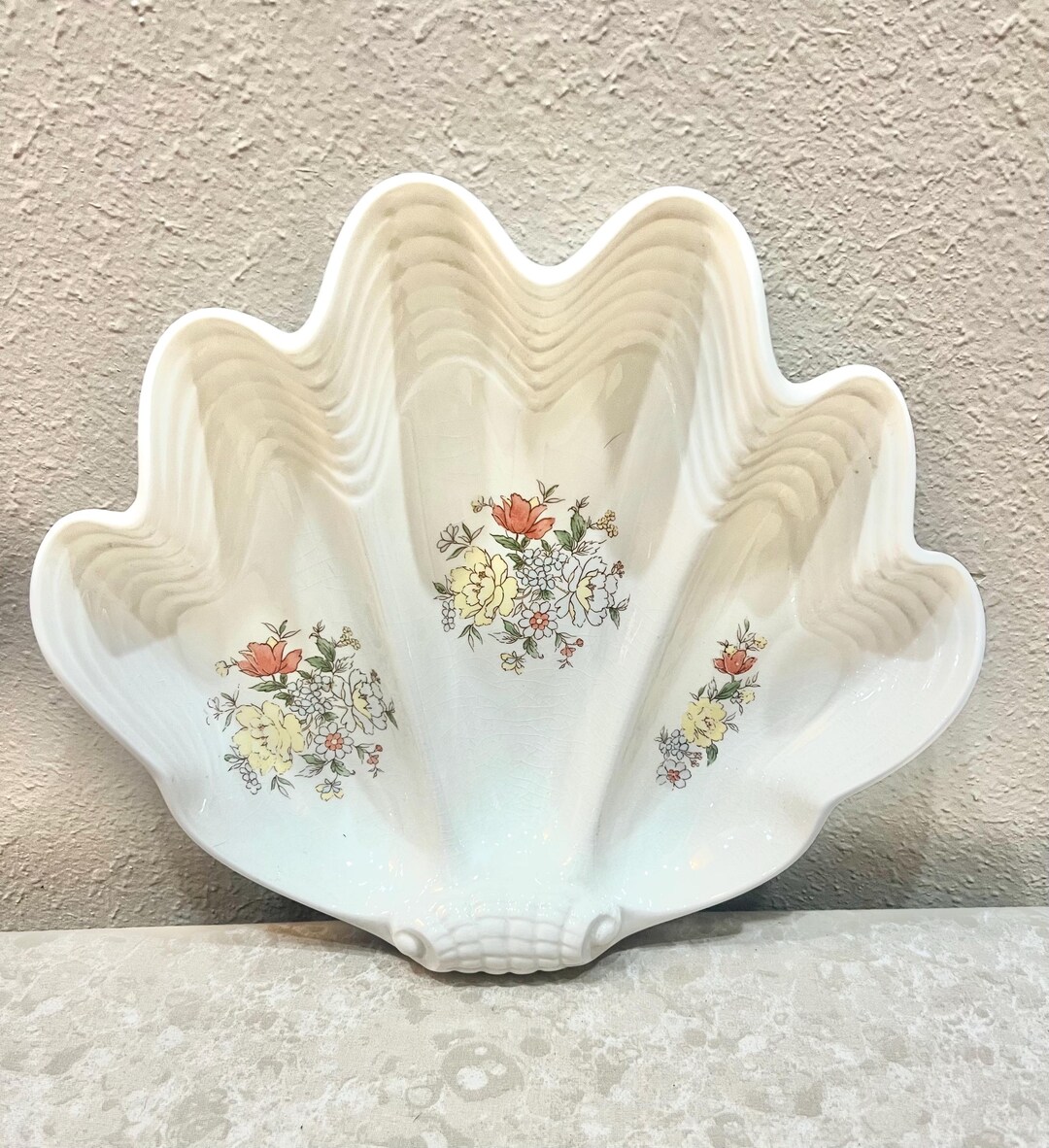 Vintage Ceramic Clam Shell Serving Dish: Crackle Glaze, 3-section Candy ...