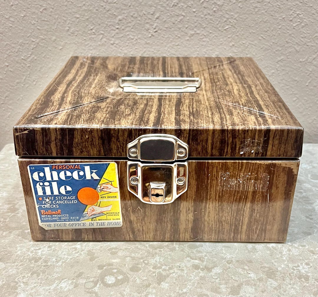 Vintage Ballonoff Metal Check Box: Wood Grain Office Organizer - Etsy