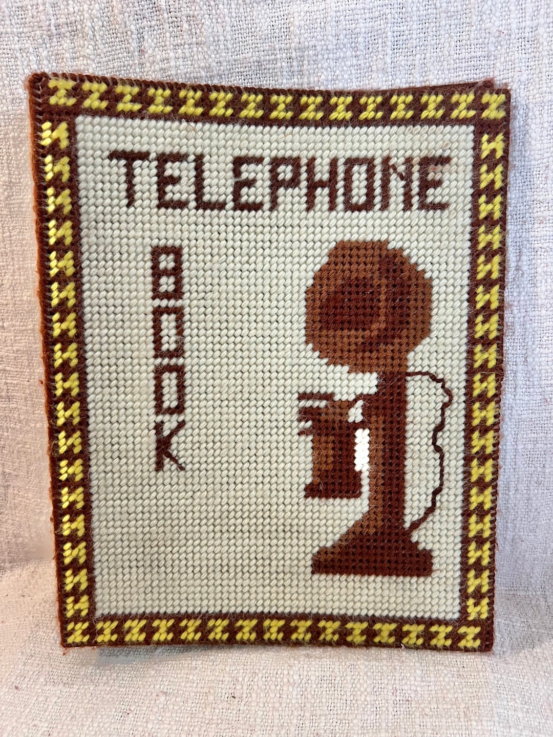 Vintage Needlepoint Phone Book Cover. Handmade. Candlestick Phone ...