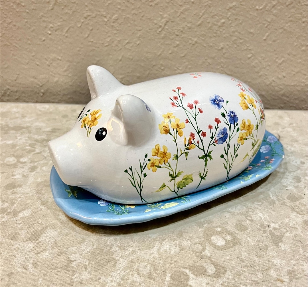 Darling Vintage Pig Butter Dish. Farm. Floral. Free Shipping! - Etsy