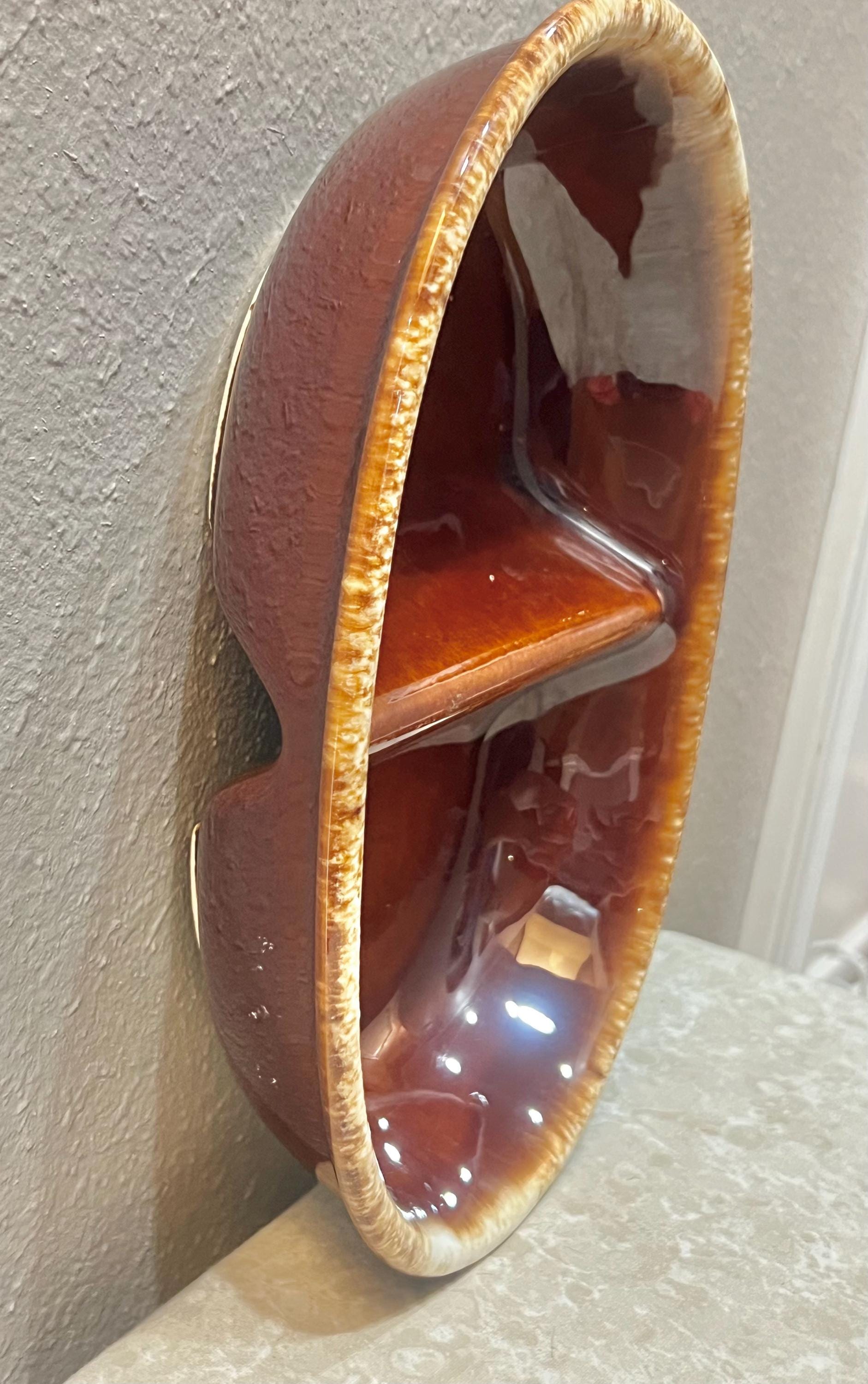Vintage HP Co. USA Drip Glaze Divided Dish: Brown Hull Pottery Serving ...