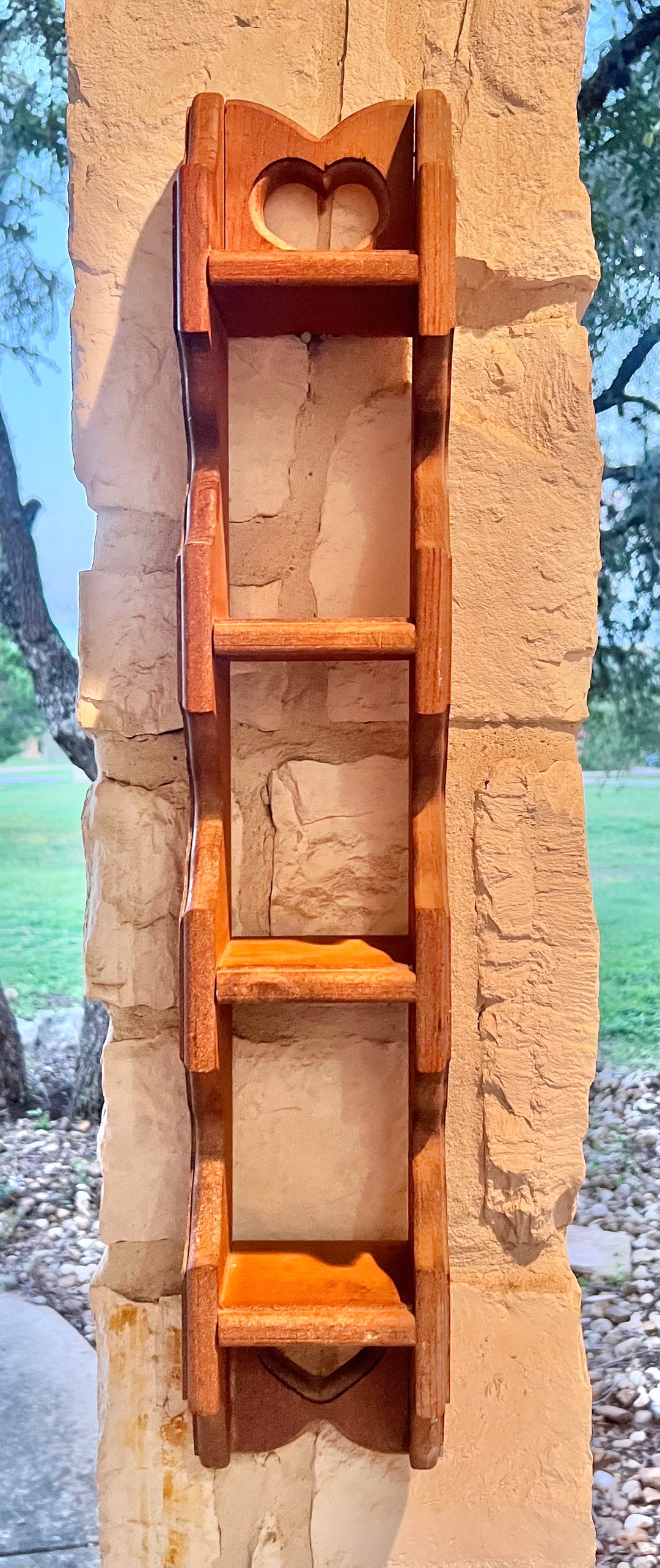 Vintage Wooden Ladder Shelf With Cut Out Hearts: Cottage Farmhouse ...