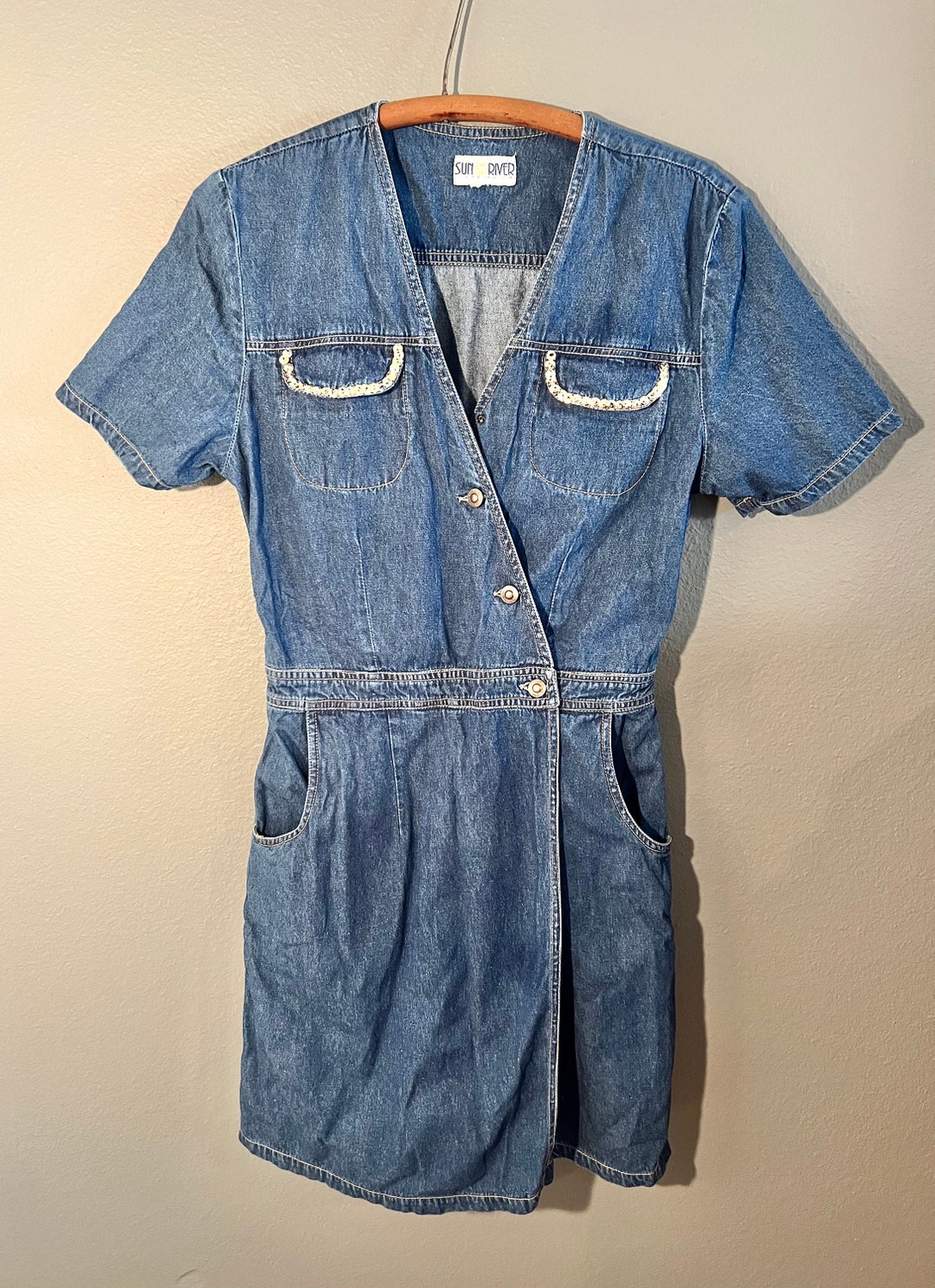 Vintage Denim Romper Skort: Sequined Pockets, Summer Jumpsuit - Etsy