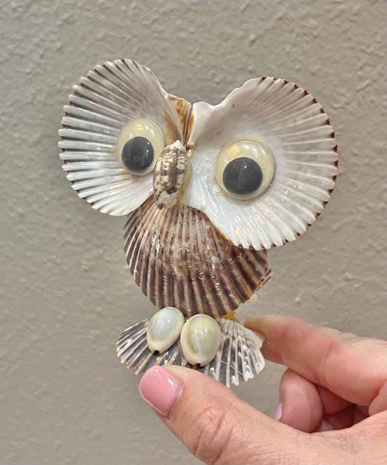 Vintage Handcrafted Sea Shell Owl Figurine: Coastal Decor - Etsy